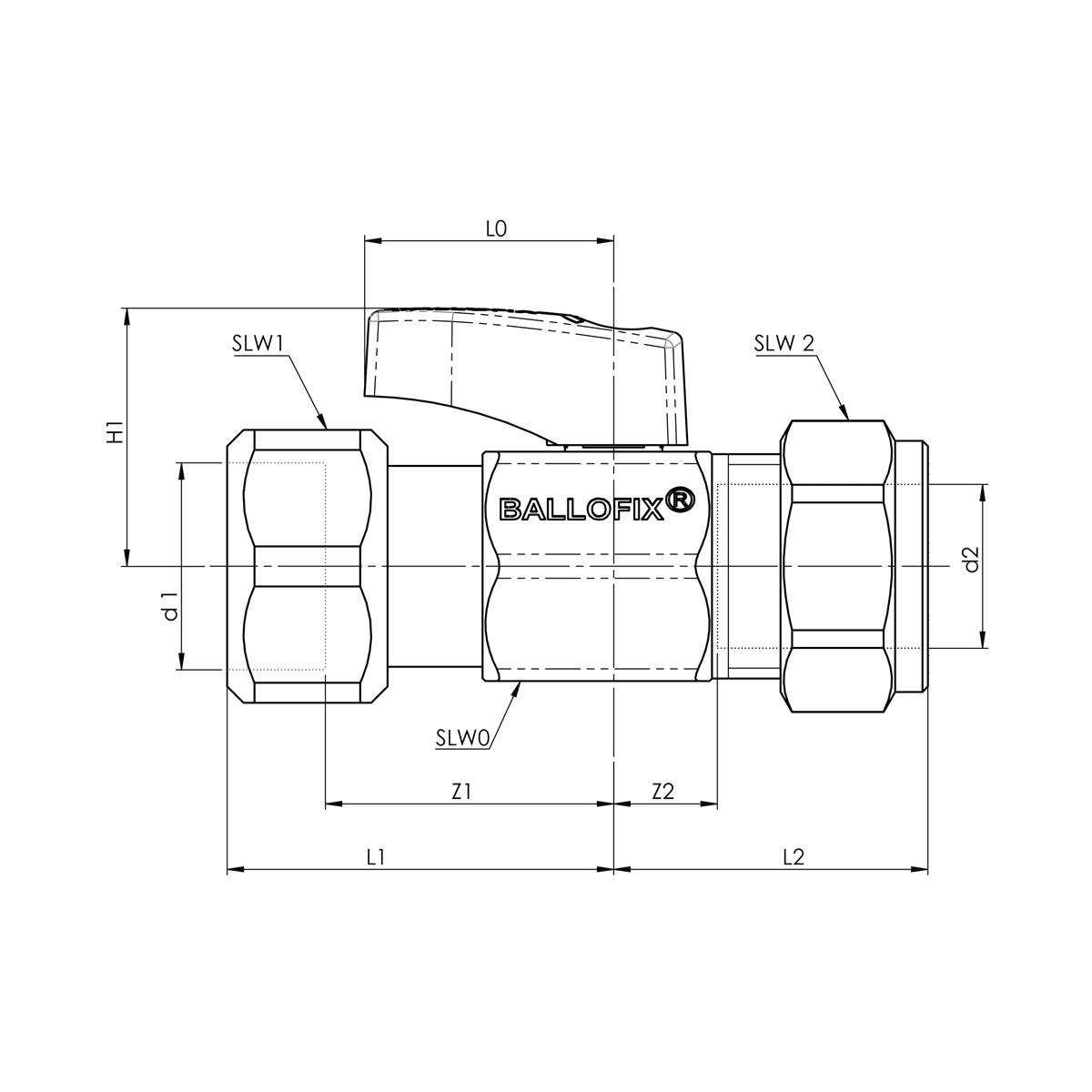 Broen Ballofix straight w handle Swivel x Compression