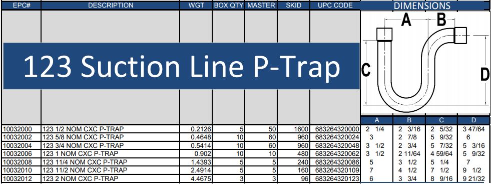 EPC AC-R Suction line P-trap FF 7/8