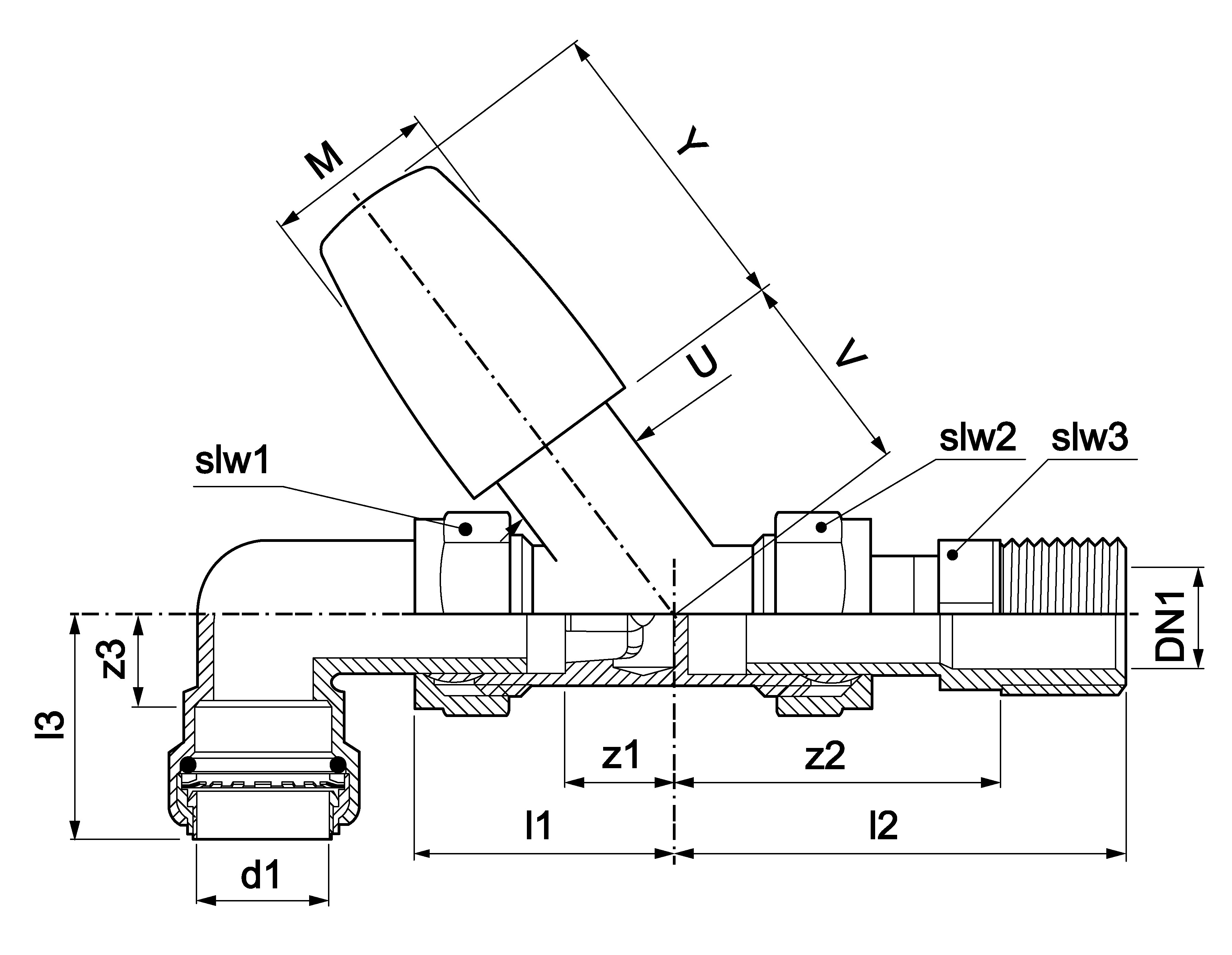lockshield radiator valve straight pattern with push-fit elbow