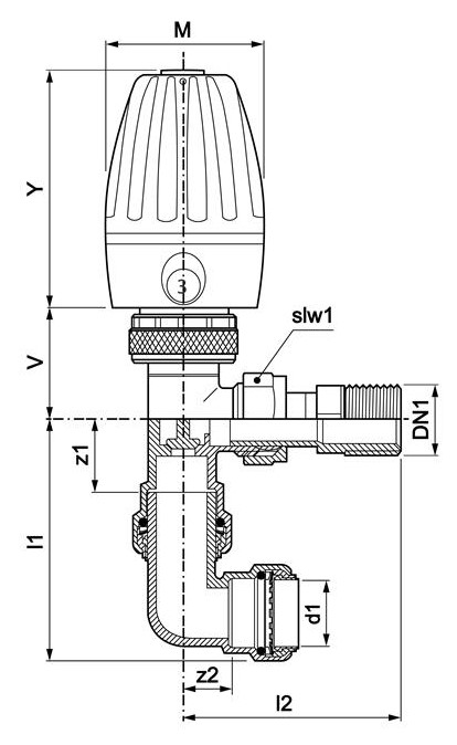 angle pattern thermostatic radiator valve with push -fit elbow