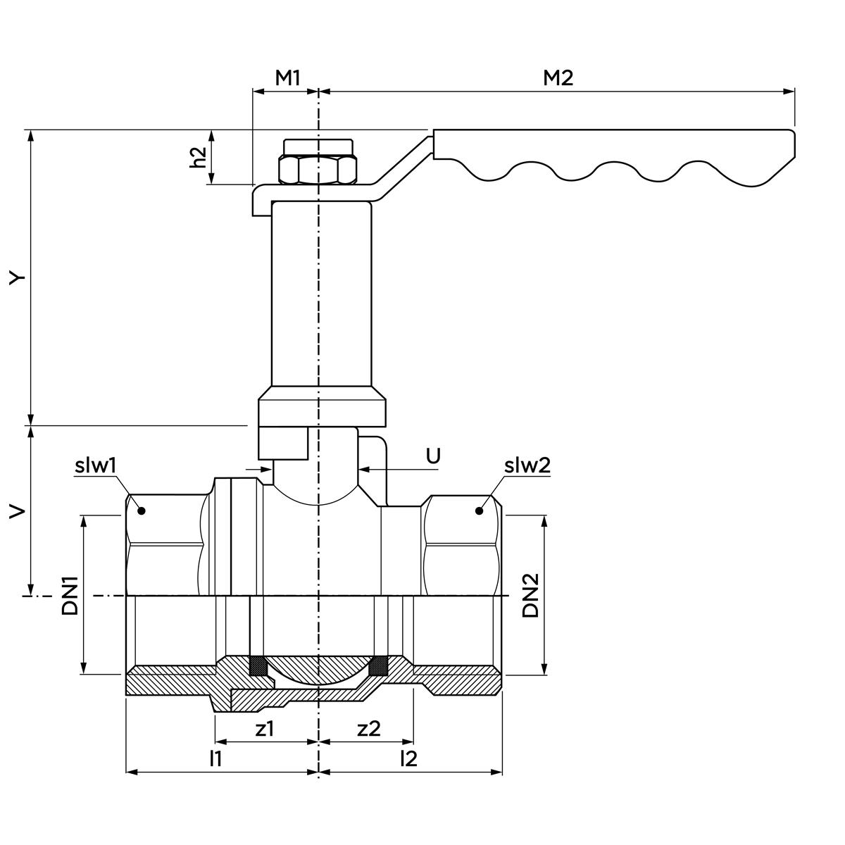 Pegler Ball valve with extended stem (2 x female thread)