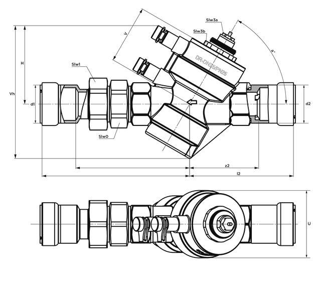VSH PowerPress dynamic comissioning valve with union connection FF 1 1/ ...