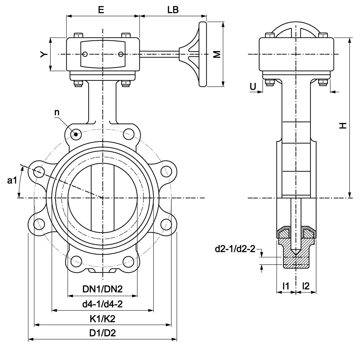 Pegler butterfly valve fully lugged with gear (2 x flange)