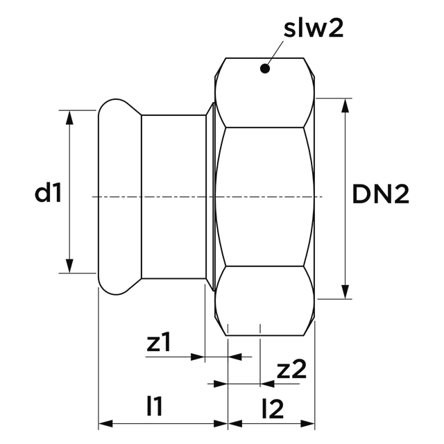 VSH XPress Copper coupling with nut (press x female thread)