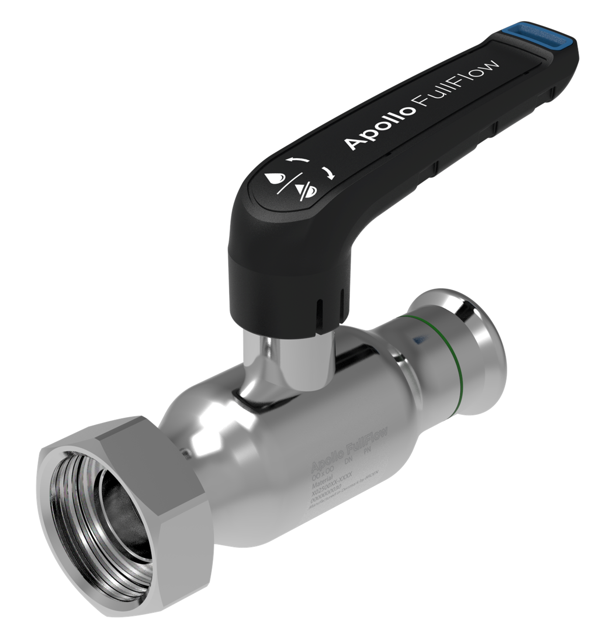 Apollo FullFlow Stainless ball valve L-handle (press x union)