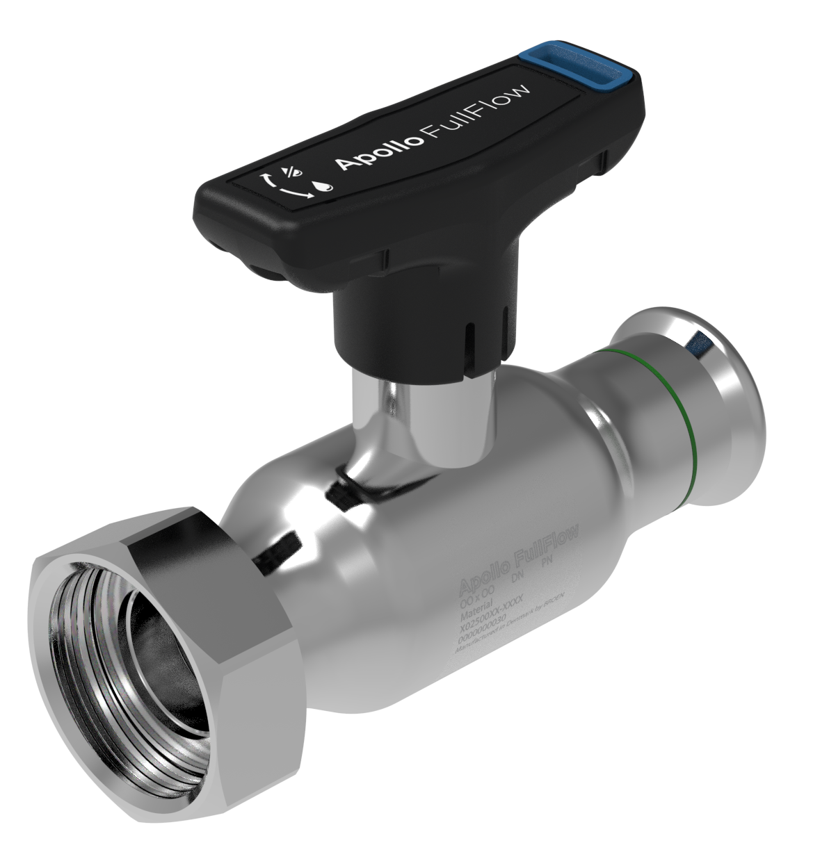 Apollo FullFlow Stainless ball valve T-handle (press x union)