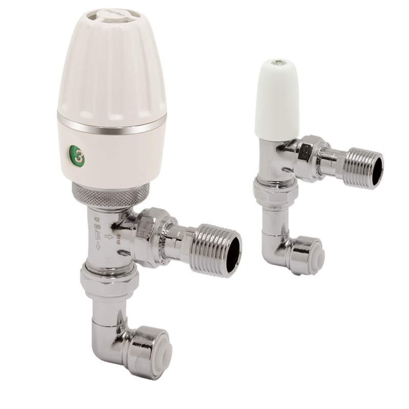 angle pattern thermostatic radiator valve with matching lockshield and ...
