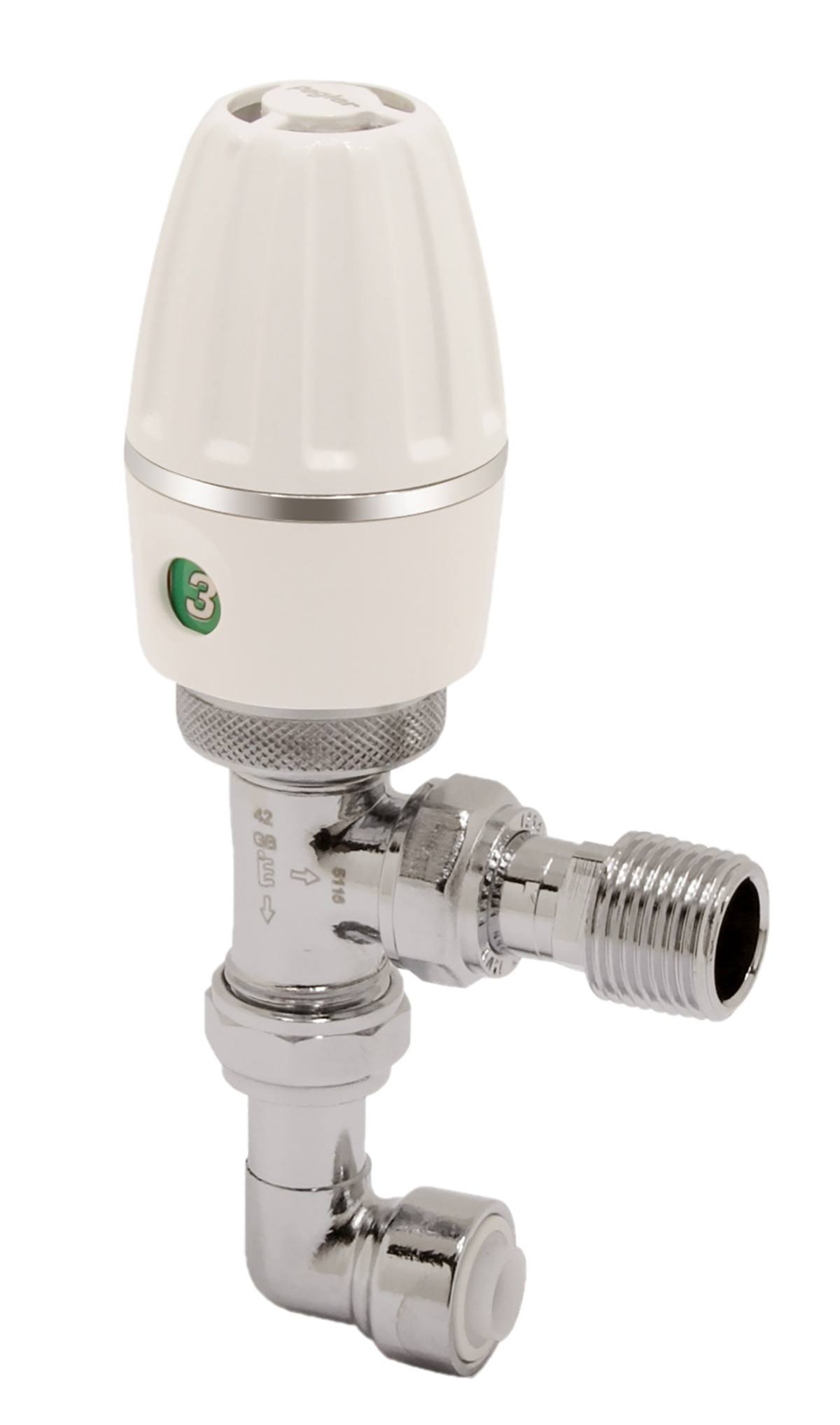 angle pattern thermostatic radiator valve with push -fit elbow