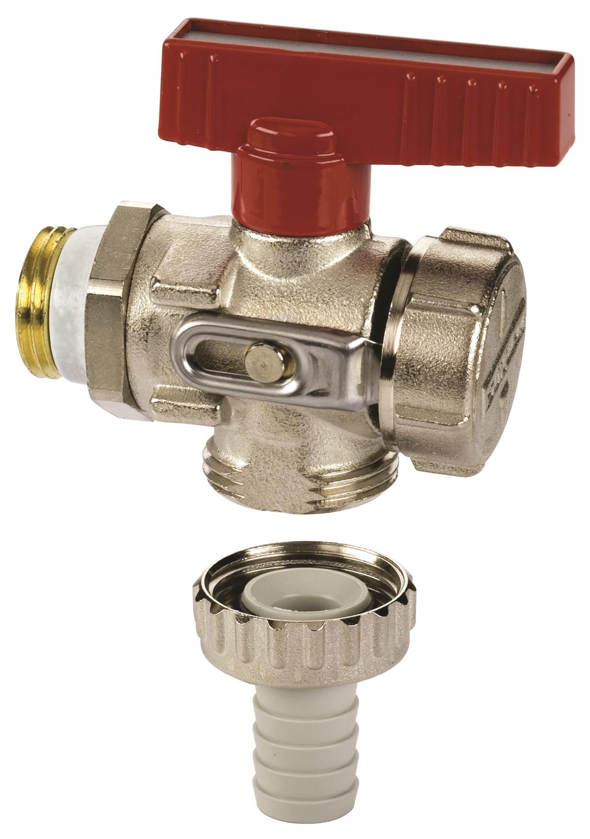 Simplex fill-drain valve KFE angled with hose tail G1/2" Ni