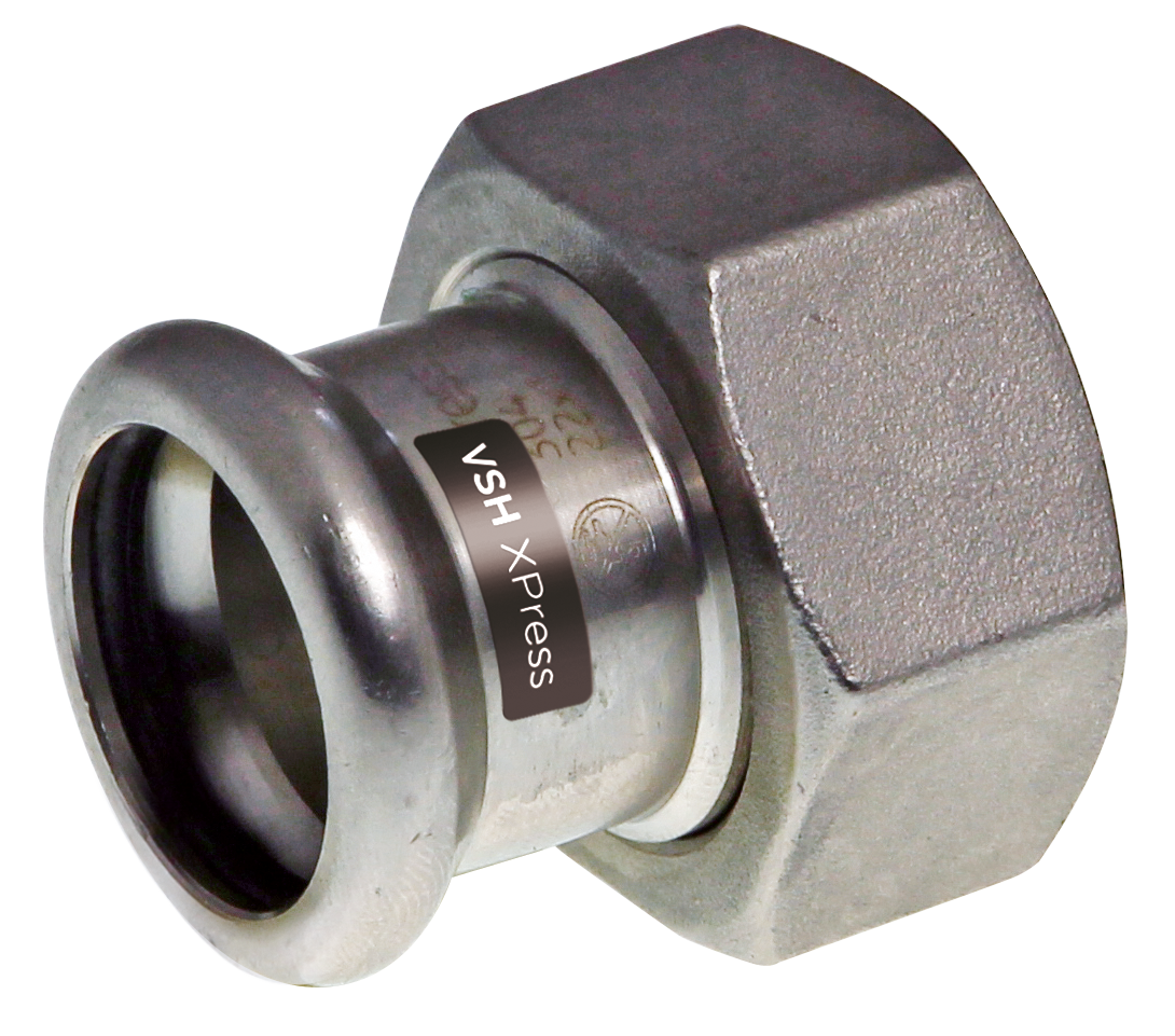 VSH XPress Stainless 304 coupling with nut (press x female thread)